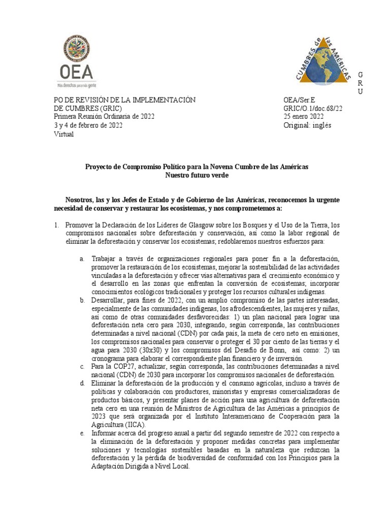 Draft Summit Commitment - Our Green Future ESP-1 | PDF