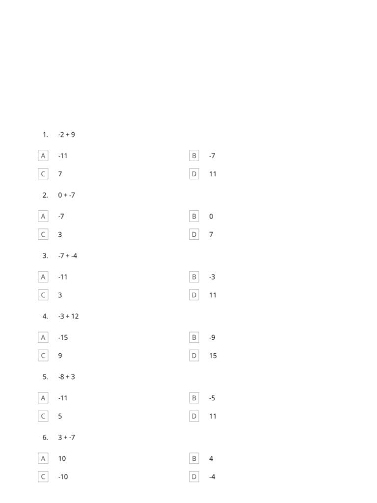 Addition and Subtraction Integers | PDF