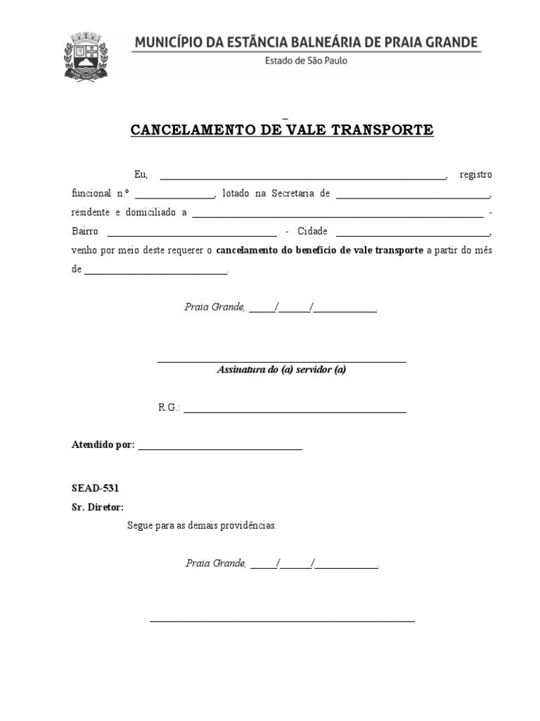 Cancelamento de Vale Transporte | PDF