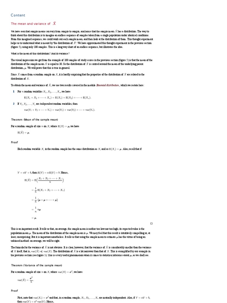 Content - The Mean and Variance of - ( - Bar (X) - ) | PDF | Standard ...