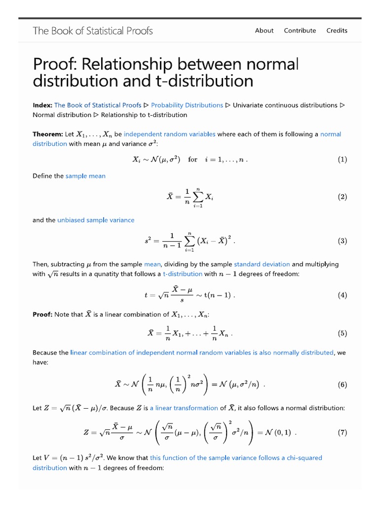 Proof - Relationship Between Normal Distribution and T-Distribution | PDF