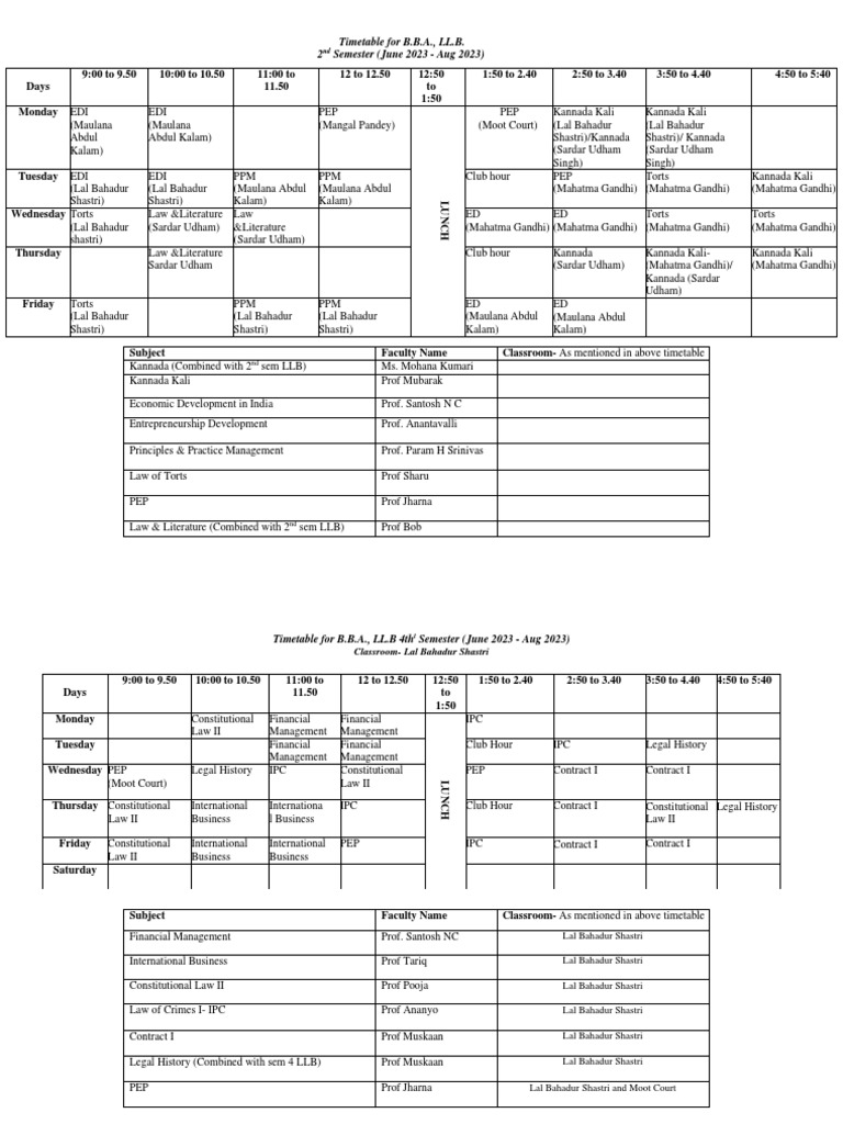 Time Table For Even Sem - II, IV, VI, VIII & X Sem BBA LLB & II, IV ... Time Table For Even Sem - II, IV, VI, VIII & X Sem BBA LLB & II, IV ...