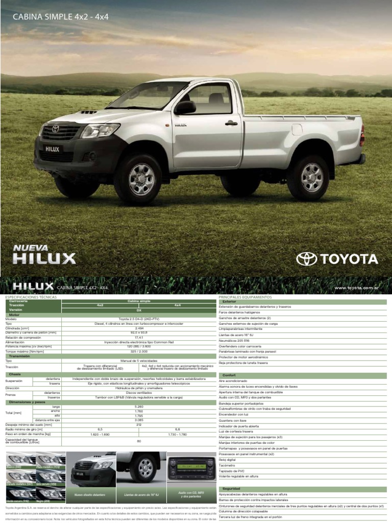 Ficha Tecnica Hilux C S | PDF | Tracción en las cuatro ruedas | Estilos ...