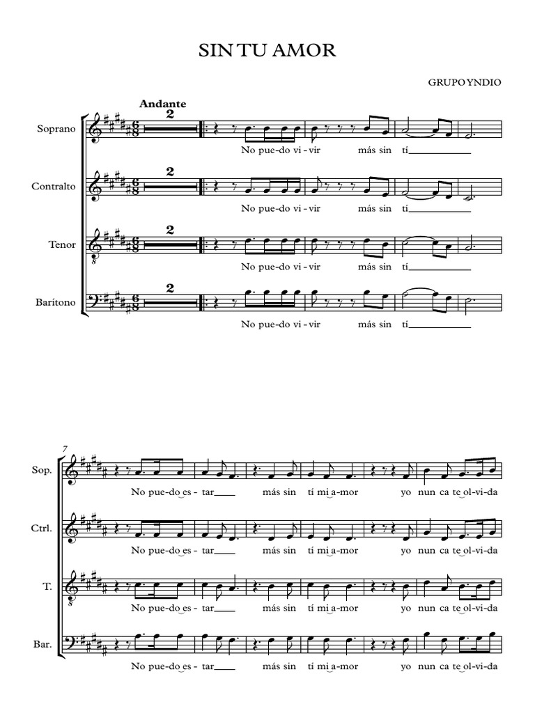 SIN TU AMOR - Partitura Completa | PDF