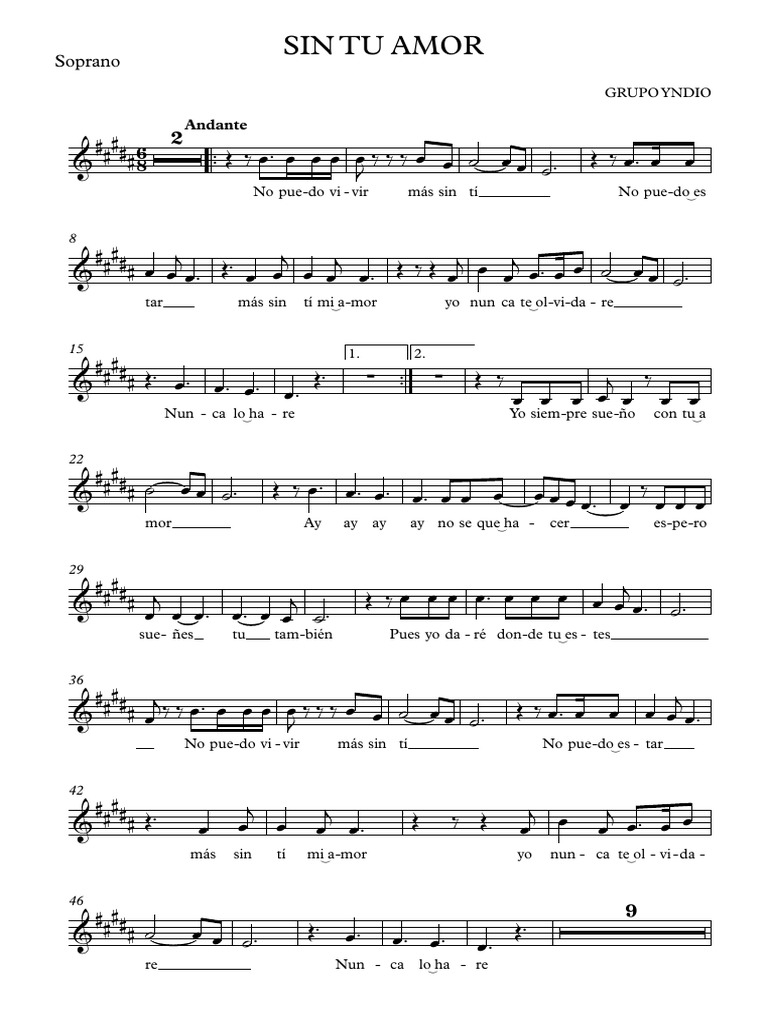SIN TU AMOR - Soprano | PDF