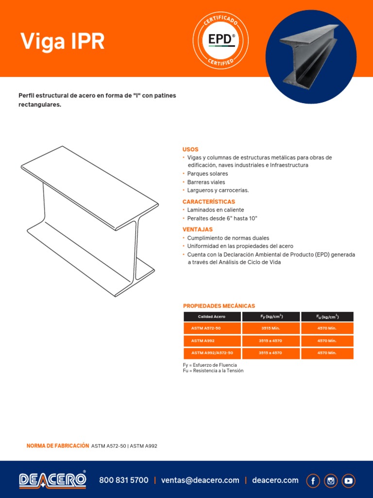 Vigas Ipr Estructurales Deacero Ficha Tecnica (2) | PDF