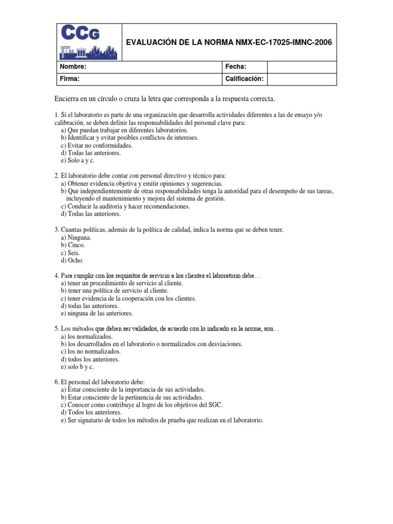 Examen NMX-EC-17025-IMNC-2006 | PDF | Calibración | Laboratorios