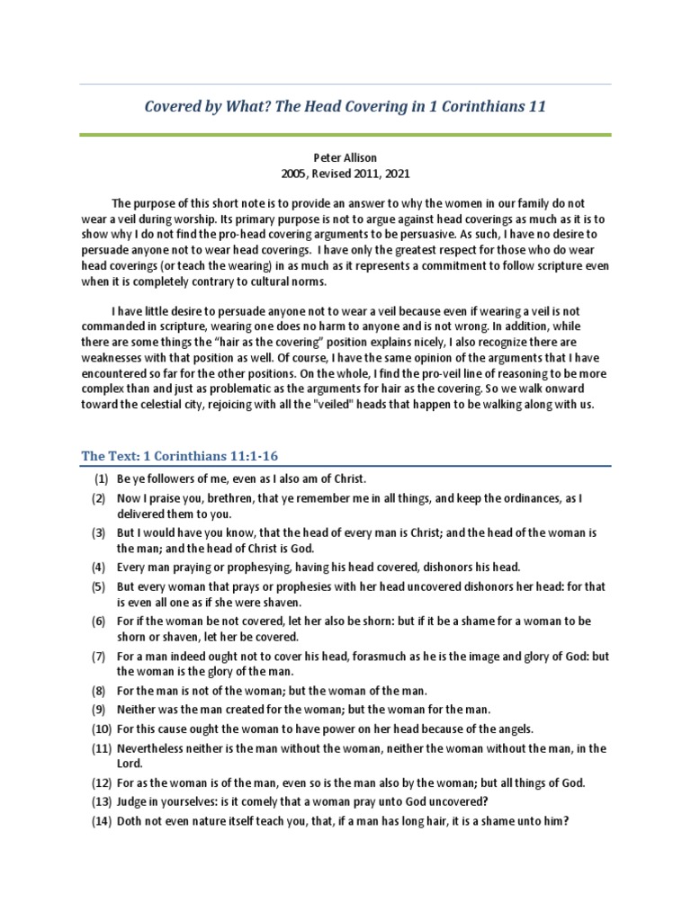 Head Coverings in 1 Corinthians 11 | PDF