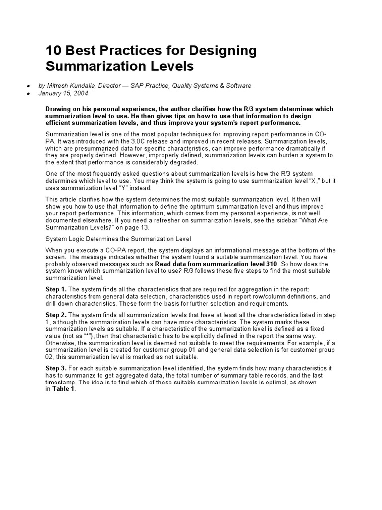 10 Best Practices For Designing Summarization Levels | PDF | Information | Data
