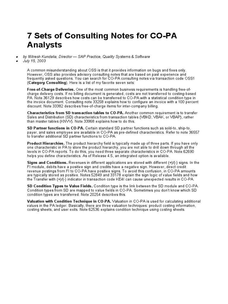 7 Sets of Consulting Notes For CO PA Analysts | PDF | Invoice ...
