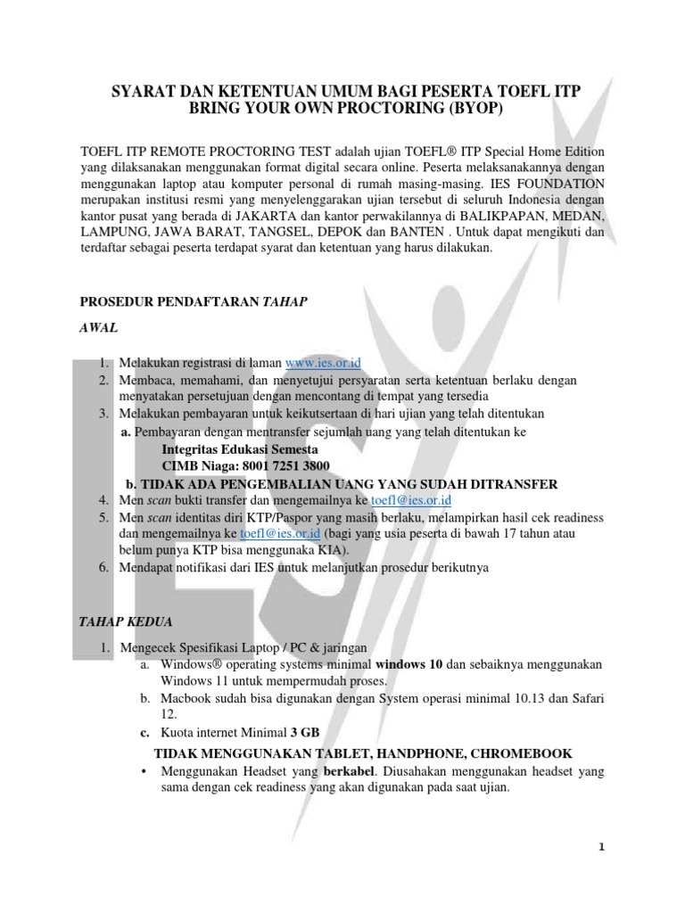 Term of Condition Toefl Remote Proctoring 2023 1 | PDF