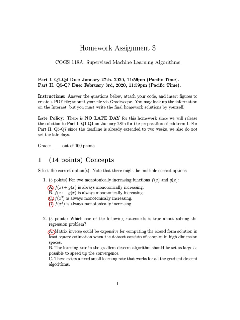 COGS 118 Homework 3 Supervised Machine Learning Algorithms | PDF | Regression Analysis | Statistics