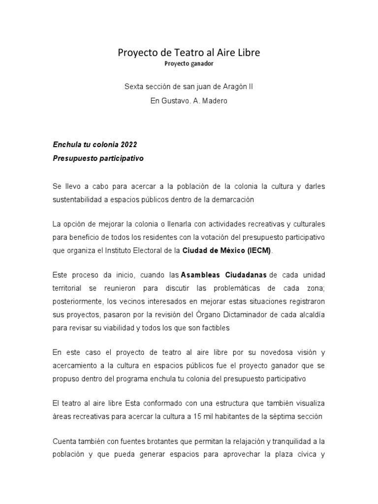Proyecto de Teatro Al Aire Libre | PDF