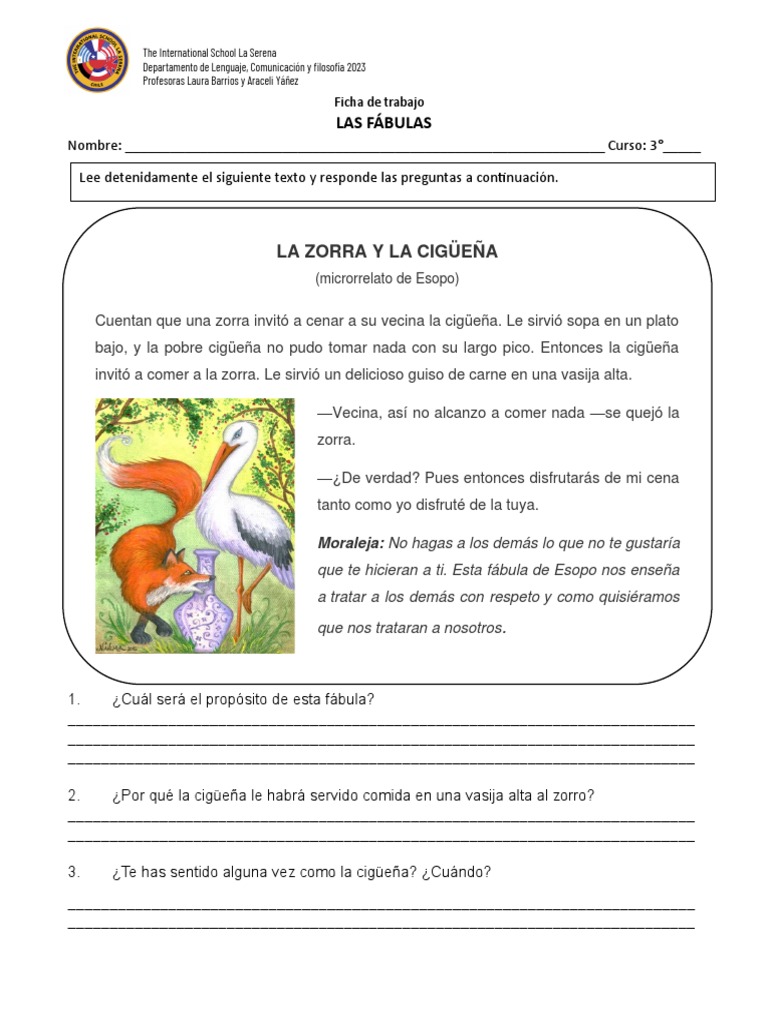 Modelo Ficha de Trabajo - Las Fabulas 1 | PDF