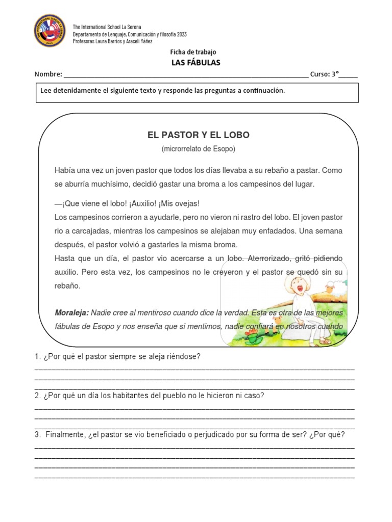 Modelo Ficha de Trabajo - Las Fabulas 2 | PDF