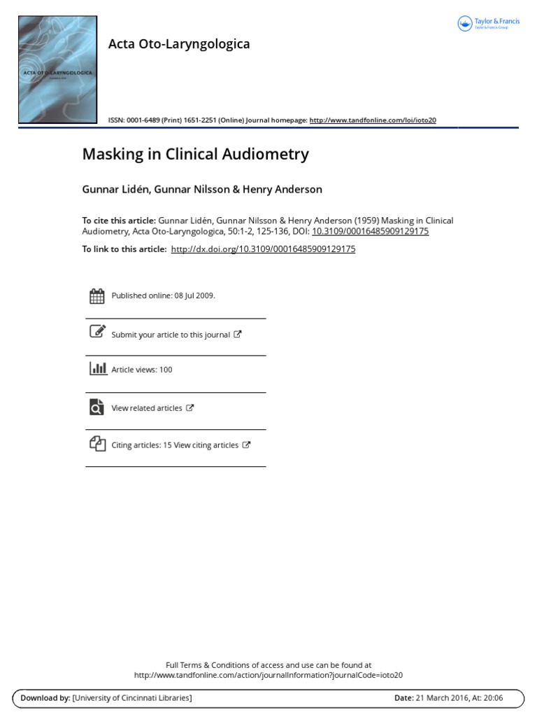 Masking in Clinical Audiometry: Acta Oto-Laryngologica | PDF ...