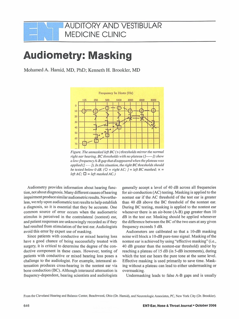 hamid-brookler-2006-audiometry-masking | PDF | Classical Mechanics | Senses