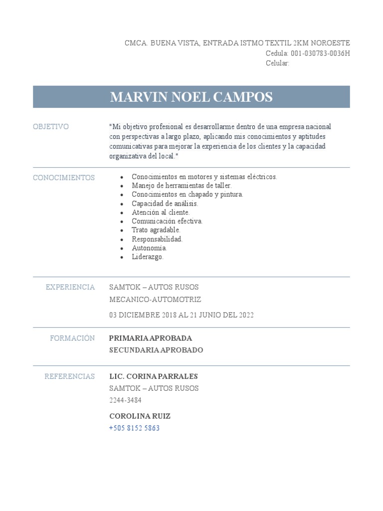 Curriculum Vitae de Marvin Noel Campos | PDF