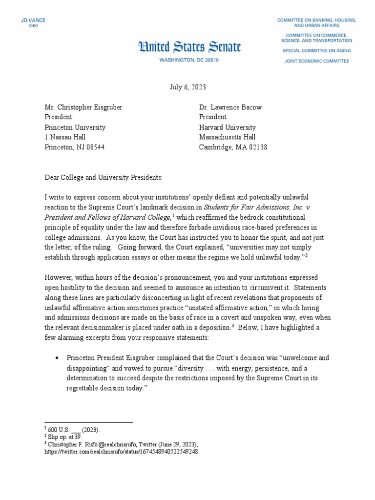 Affirmative Action Letter FINAL1 | PDF | Supreme Court Of The United ...