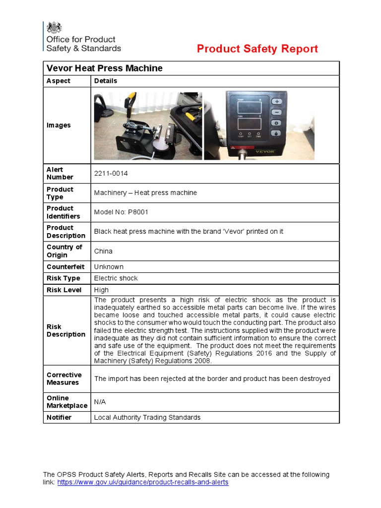 Vevor Heat Press Safety Alert | PDF