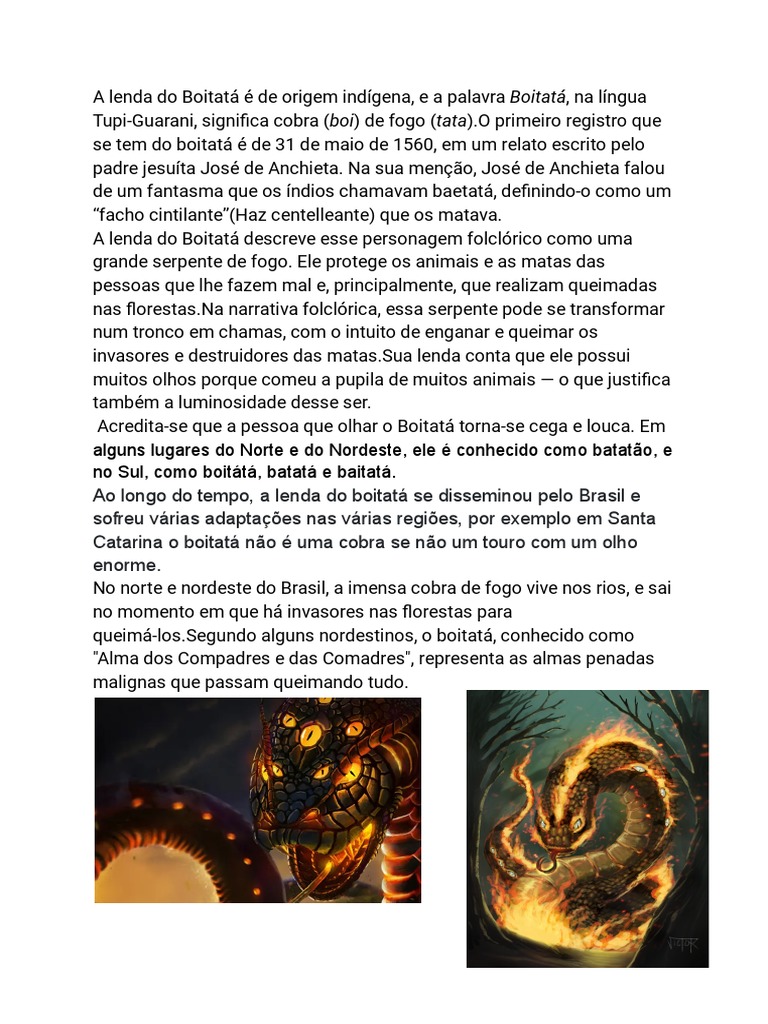 A Lenda do Boitatá: Cobra de Fogo | PDF