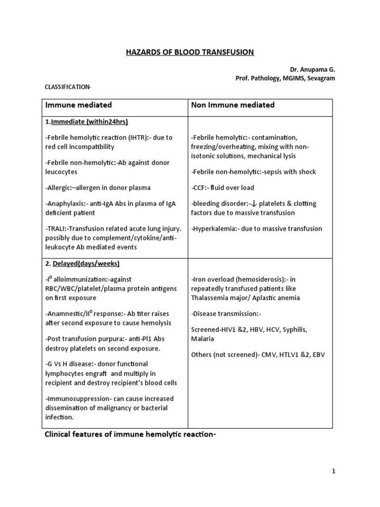 Hazards of Blood Transfusion | PDF | Blood Transfusion | Platelet