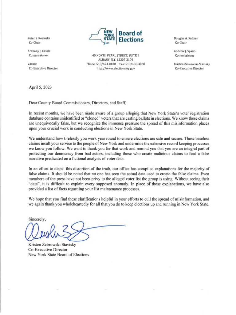 State Board of Elections' Letter Sent To Local Counties Regarding ...