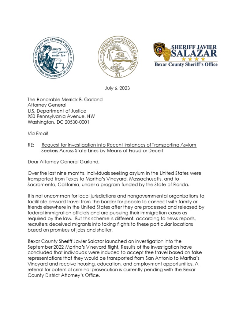 2023-7-6.joint Letter To AG Garland - Final - 0 | PDF | United States ...