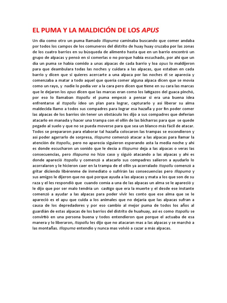 EL PUMA Y LA MALDICIÓN DE LOS APUS | PDF