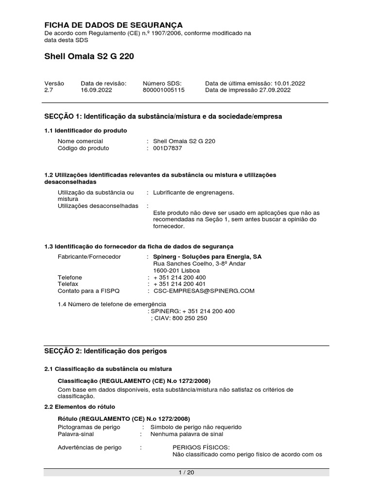 FISPQ SHELL 220 | PDF