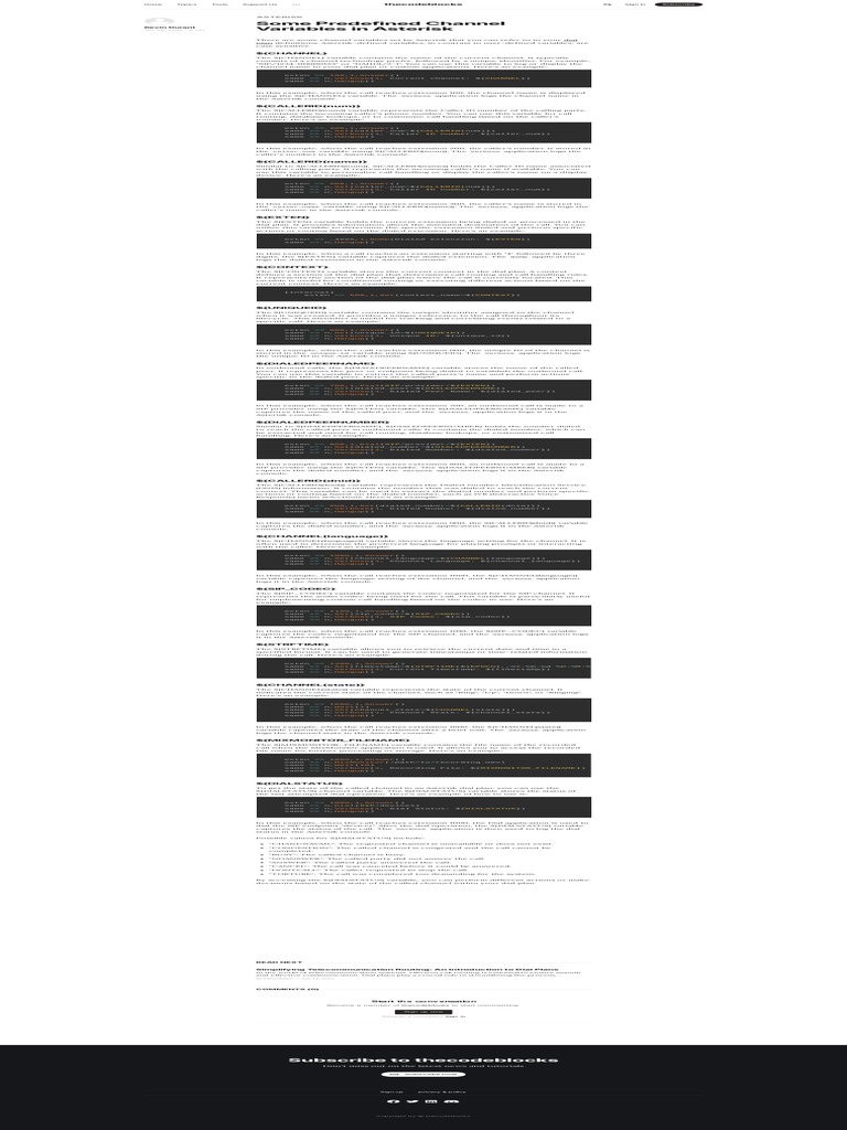 Predefined Channel Variables in Asterisk Thecodeblocks | PDF