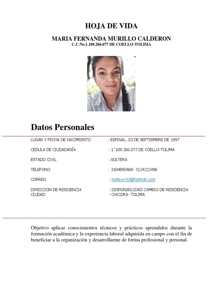 Hoja de Vida Mafe Murillo Calderon Actualizada Curso-2 | PDF