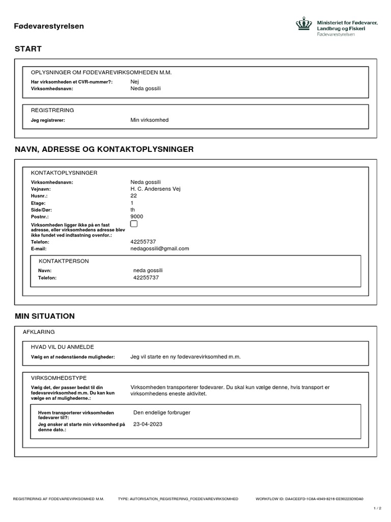Kvittering - Kopi Af Anmeldelse Af Fødevarevirksomhed (Receipt) | PDF