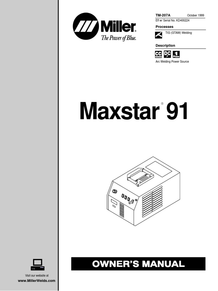 Maxstar 91: October 1999 Eff W/ Serial No. KD400224 | PDF