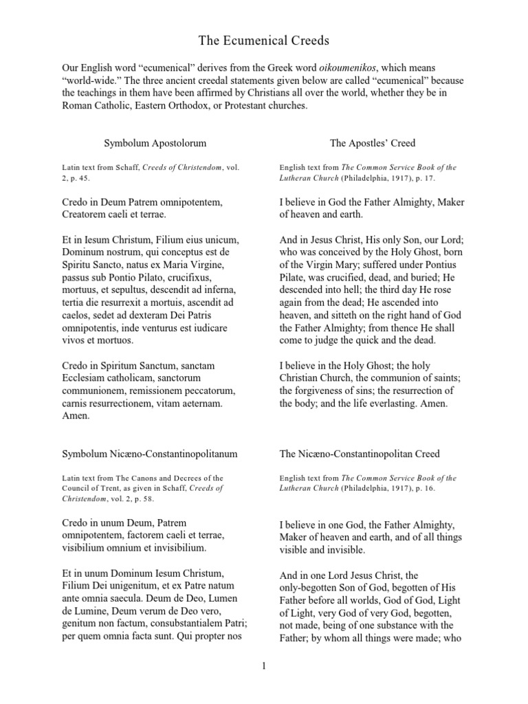 Overview of the Three Ecumenical Creeds | PDF | Systematic Theology ...