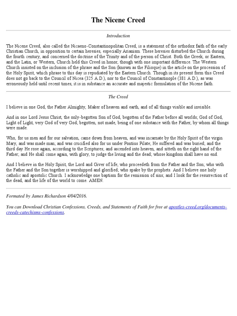 The Nicene Creed | Download Free PDF | God The Father | Christian Church