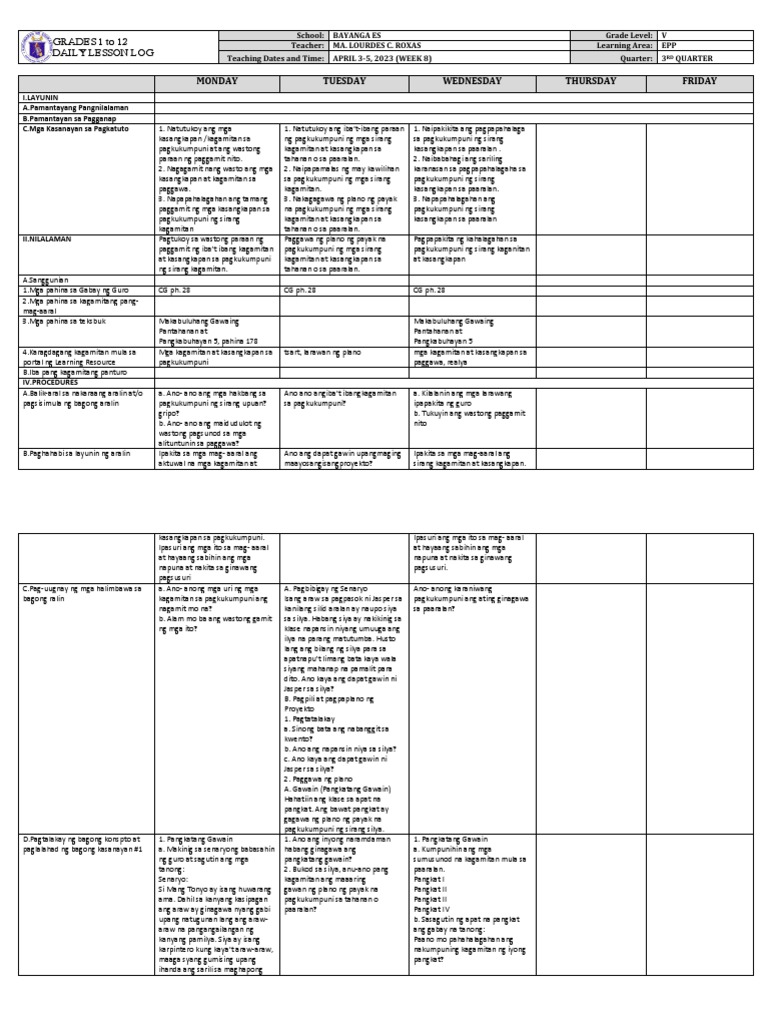 DLL - Epp 5 - Q3 - W8 | PDF