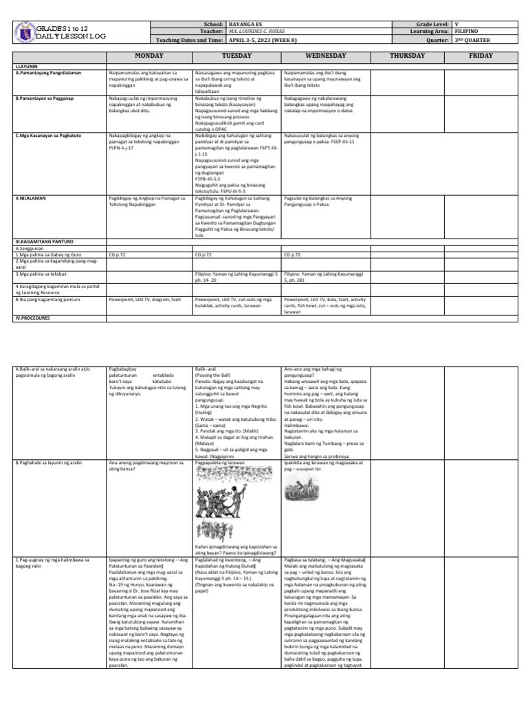 DLL - Filipino 5 - Q3 - W8 | PDF