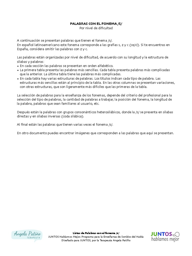 Lista de Palabras | PDF | Fonética
