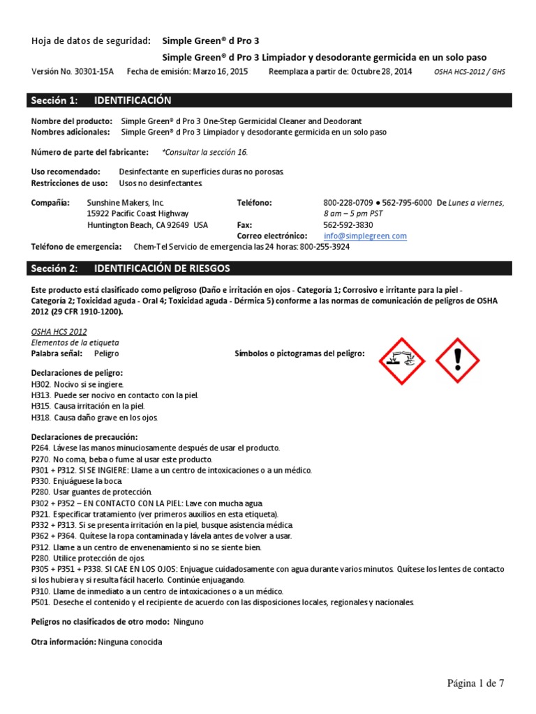 SDS SimpleGreendPro3 | PDF | Agua | Pesticida