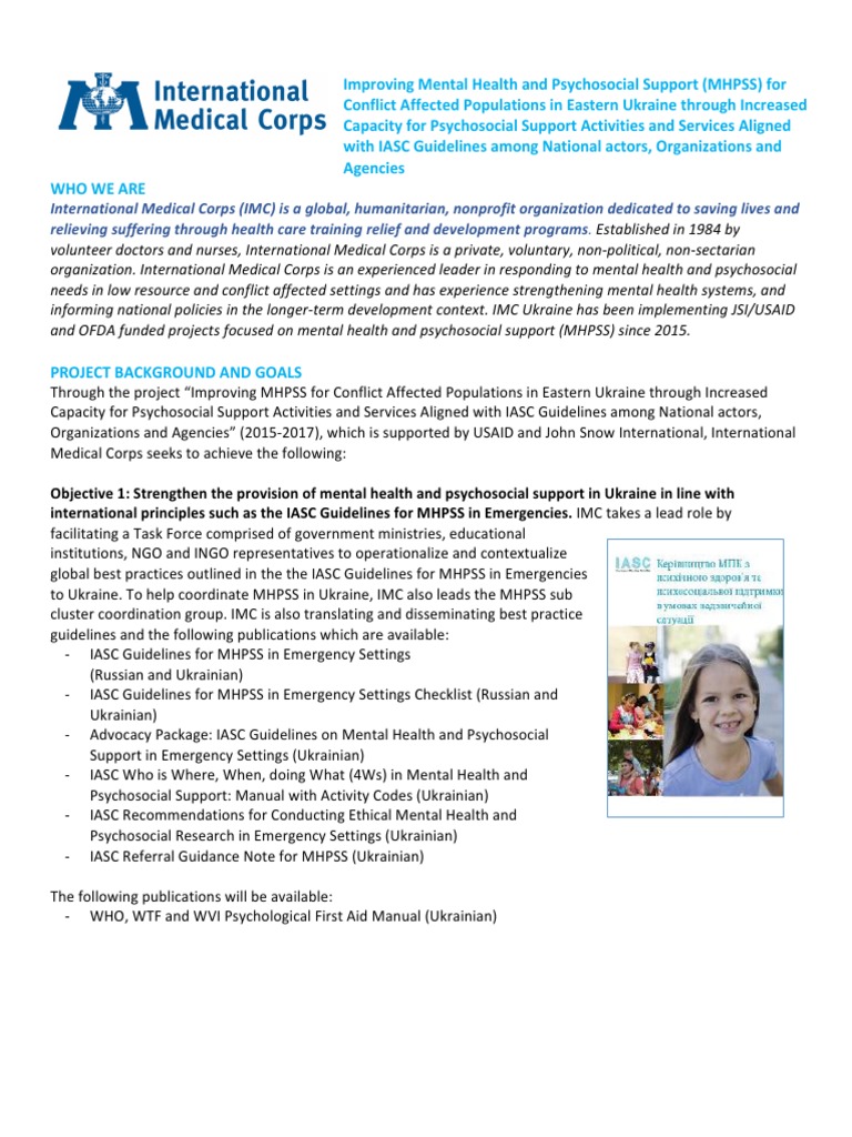 IMC Ukraine IASC Guidelines For MHPSS Project Summary3 | PDF | Social ...