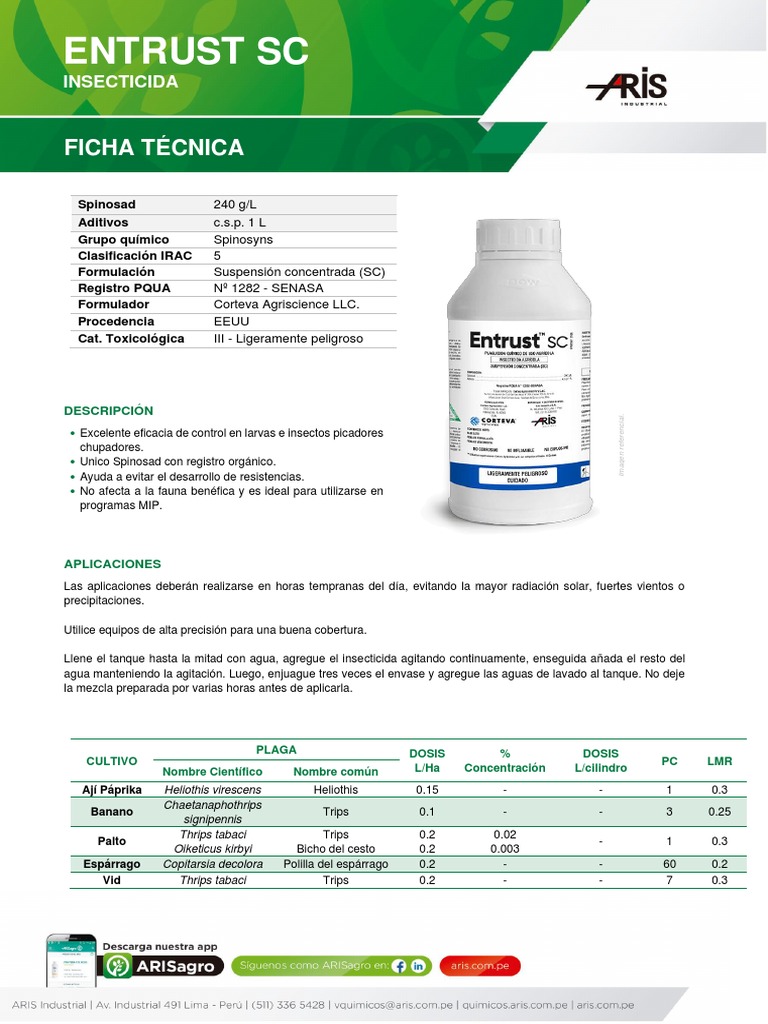 Insecticida Orgánico Entrust SC: Ficha Técnica | PDF