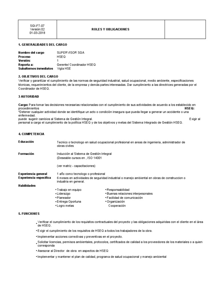 Sgi-Ft-07 Roles y Responsabilidades Resp Sga | PDF