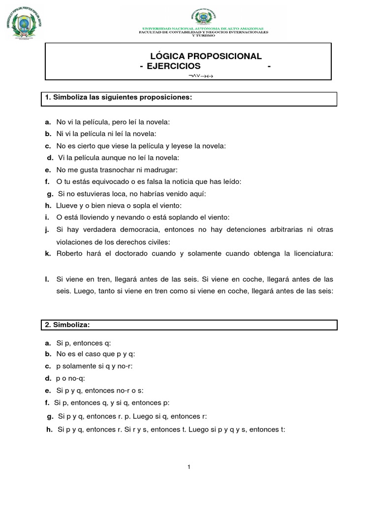 1 - Ejercicios Propuestos - Logica Proposicional | PDF | Proposición ...
