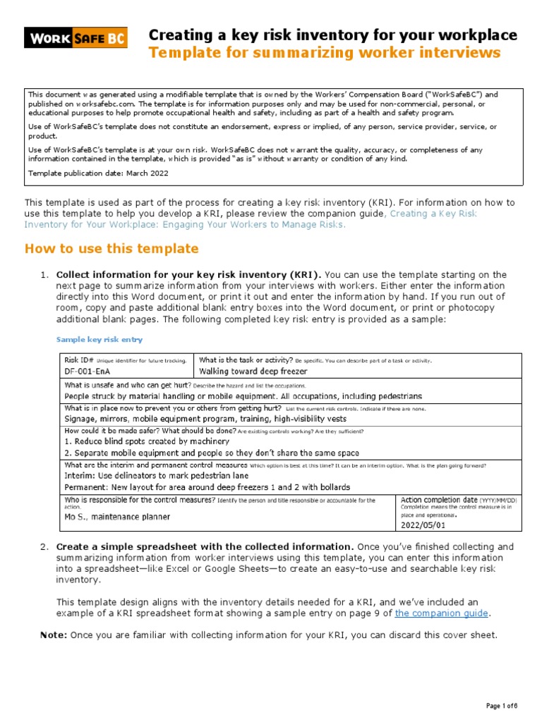 Creating Key Risk Inventory Template Docx en | PDF | Risk | Hazards