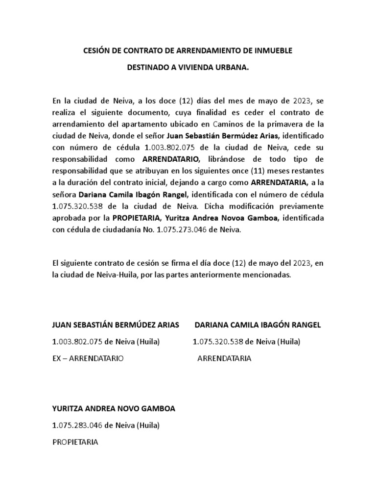 CESIÓN DE CONTRATO DE ARRENDAMIENTO DE INMUEBLE | PDF
