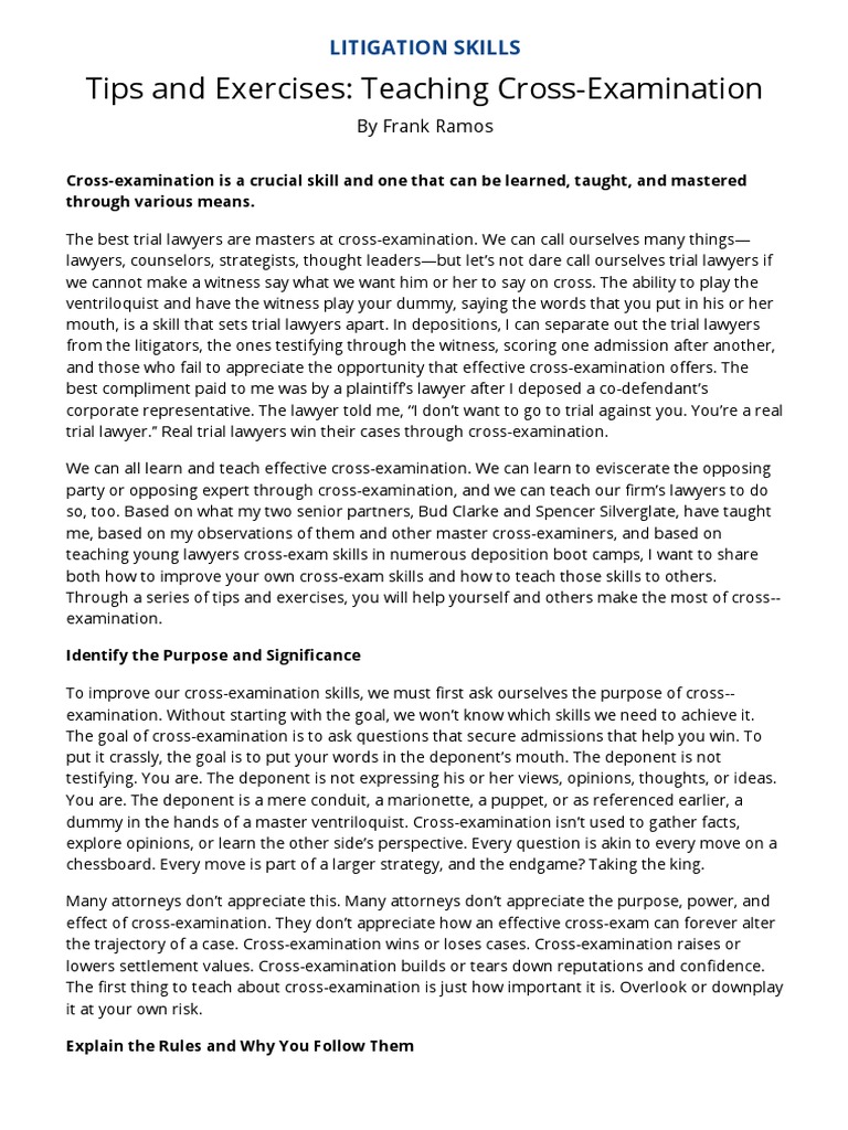 Tips and Exercises - Teaching Cross-Examination For The Defense - March ...