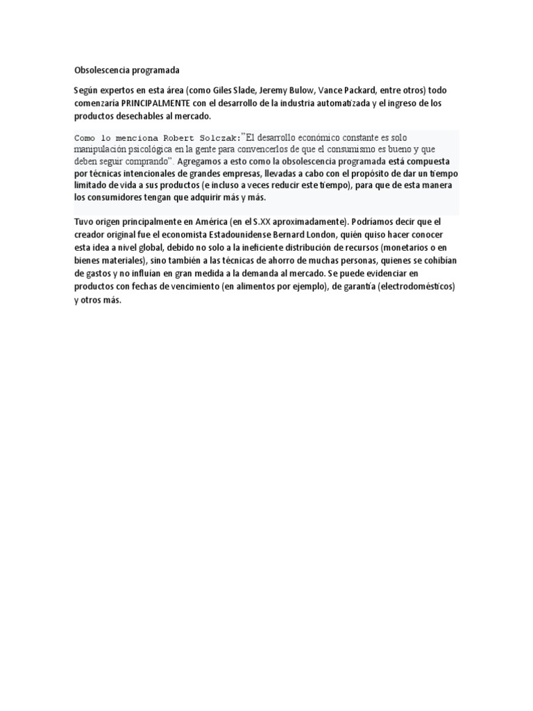 Obsolescencia Programada: Origen y Estrategias | PDF