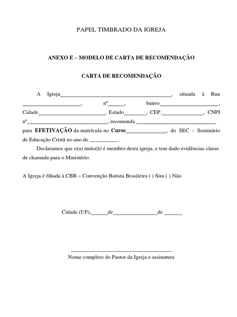 Modelo de Carta de Recomendação - Sec | PDF