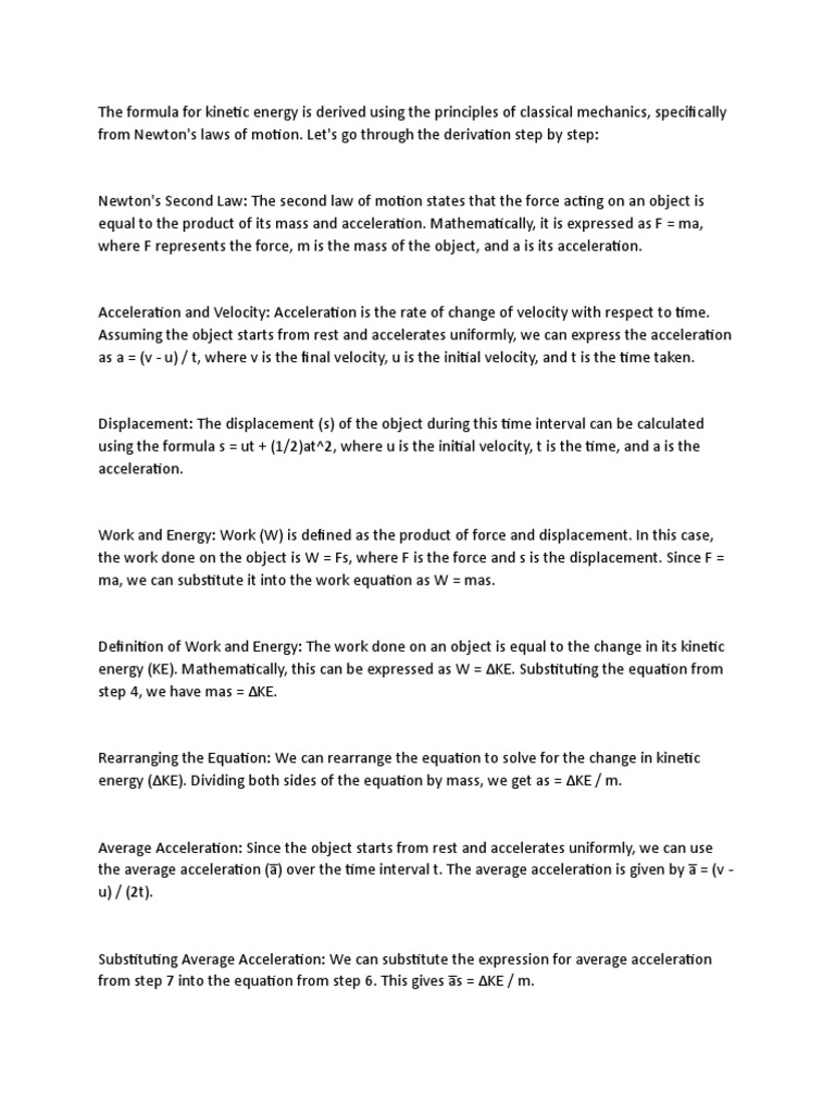 Kinetic Energy Formula Explained | PDF